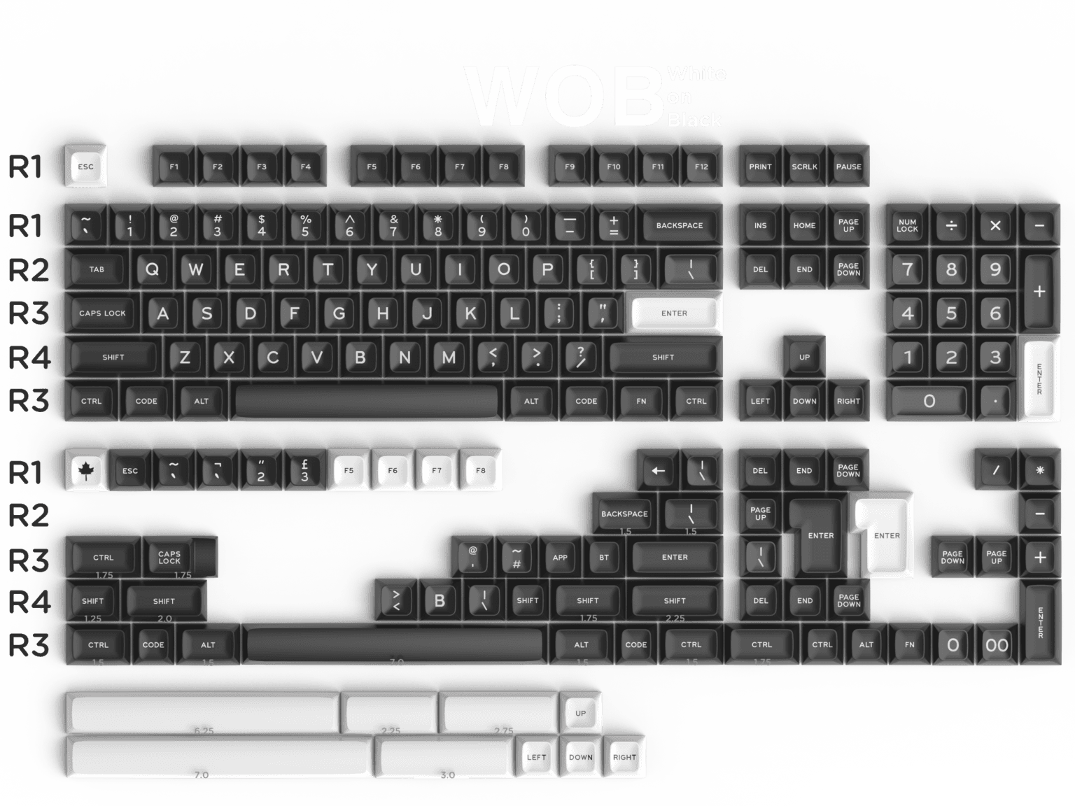 DaYe White on Black Double Shot ABS SA Profile Keycaps - StacksKB