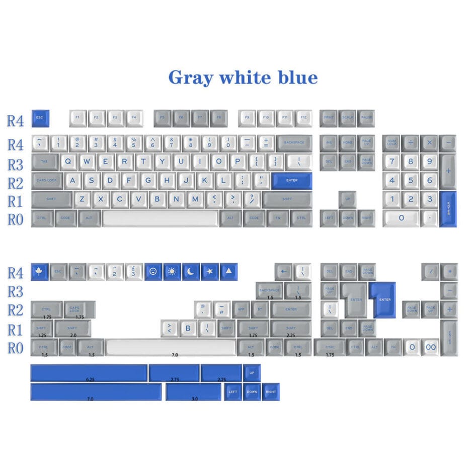 DaYe Grey White and Blue Double shot ABS SA Profile Keycaps - StacksKB